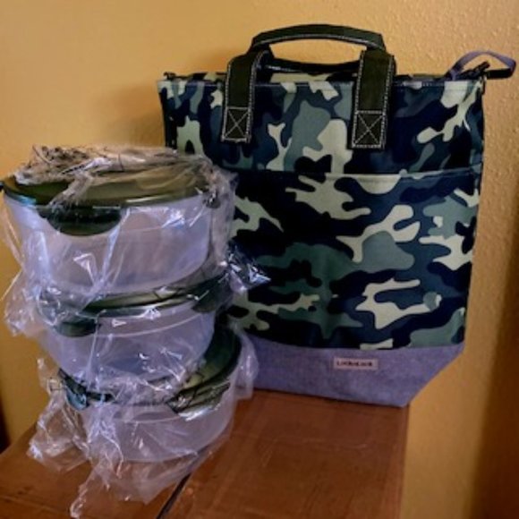 Kitchen | Locknlock Insulated Tote Bag With 3 Containers With Handles ...